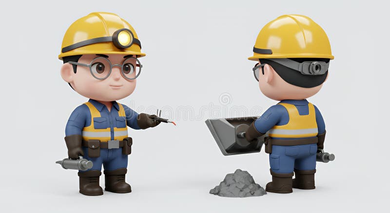 Chibi Korean Male Mine Operator 3D Render Isolated on White Background ...
