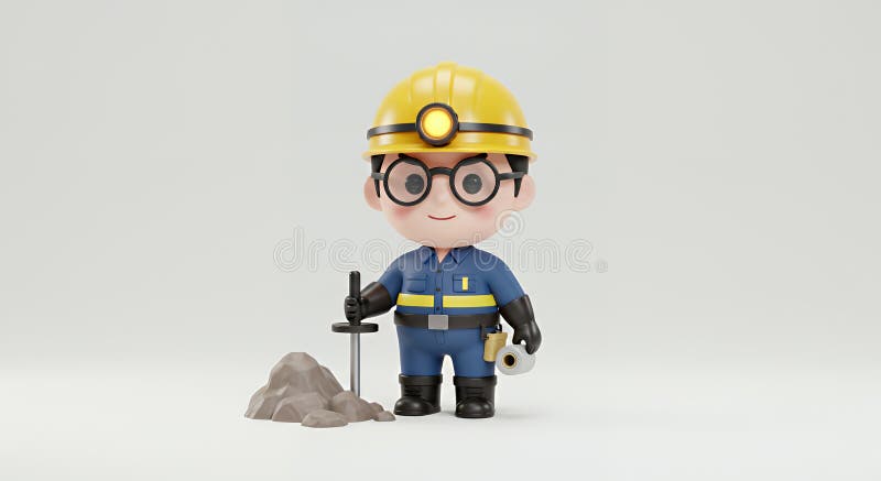 Chibi Korean Mine Operator 3D Render: Cute Cartoon Worker in Uniform ...