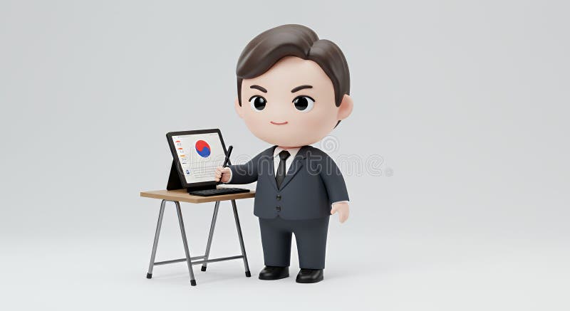 Chibi Korean Operations Manager 3D Render: Playful Gray Suit ...
