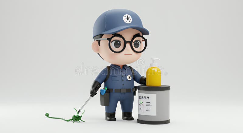 Chibi Korean Pest Control Technician 3D Render: Cute Cartoon ...