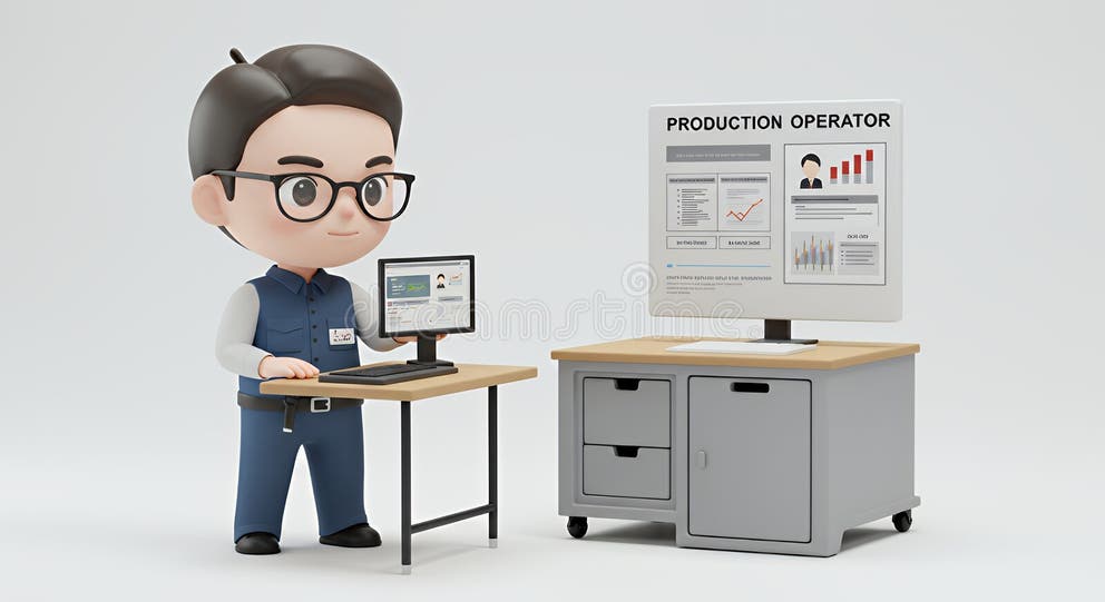 Chibi Korean Production Operator 3D Render: Blue-Uniformed Character at ...