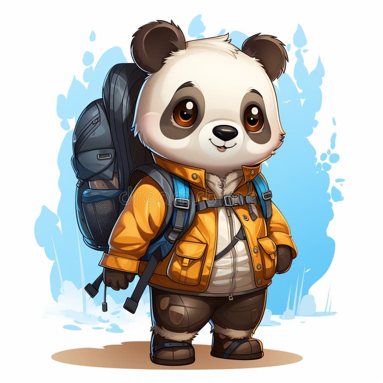 Chibi Panda with a Backpack Vector Cartoon Style Ready for Adventure ...
