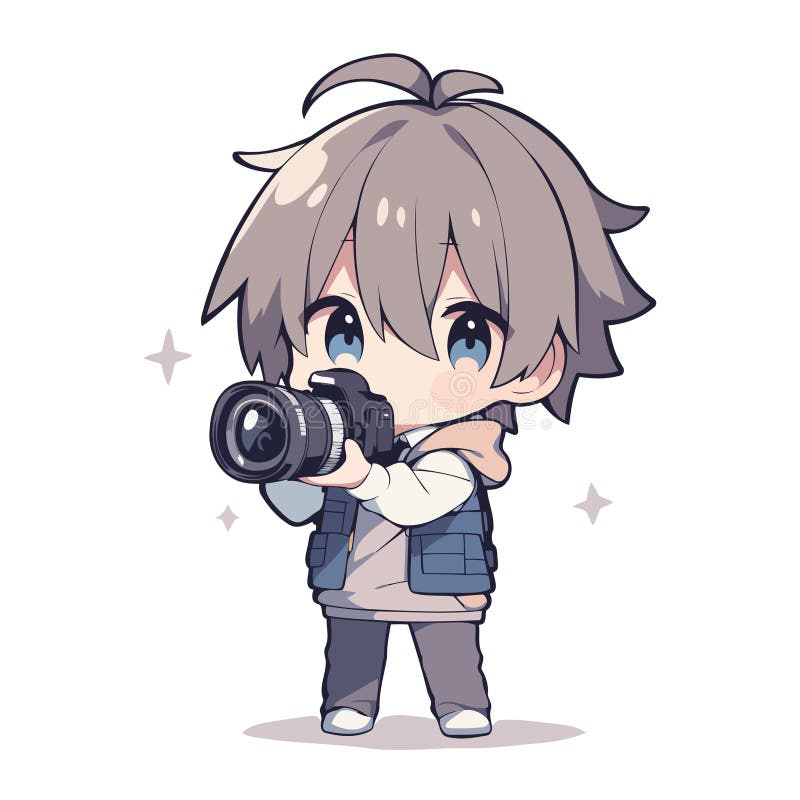 Chibi Photographer in Action Pose with Camera. Stock Vector ...