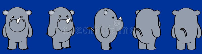 Chibi Rhino Cartoon Perspective View Set Pack in Vector Format Stock ...