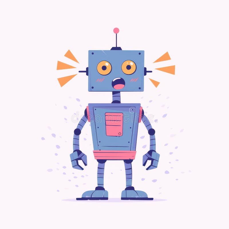 Chibi Robot with Shocked Expression, Metallic Texture, and LED Eyes ...