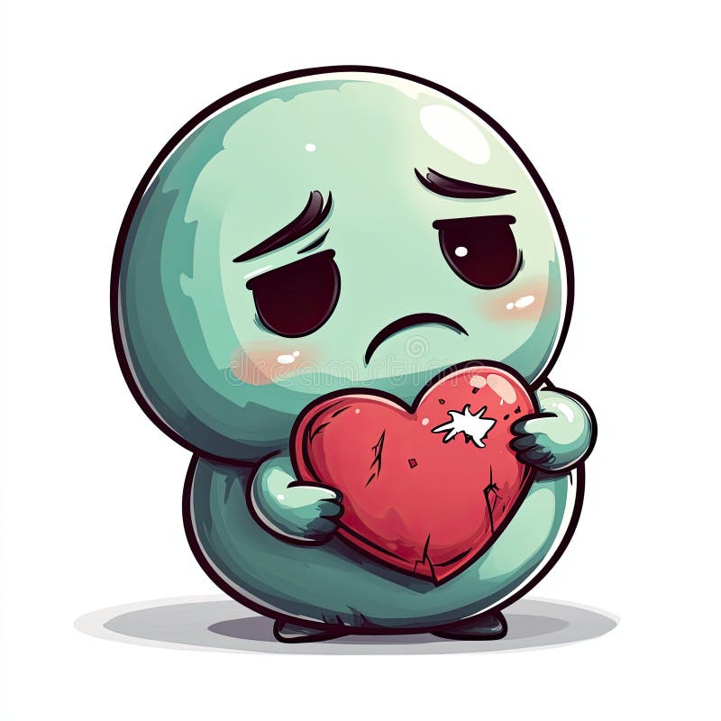 Chibi Sad Emoji Holding Tiny Broken Heart, Expressing Deep Sorrow Stock ...