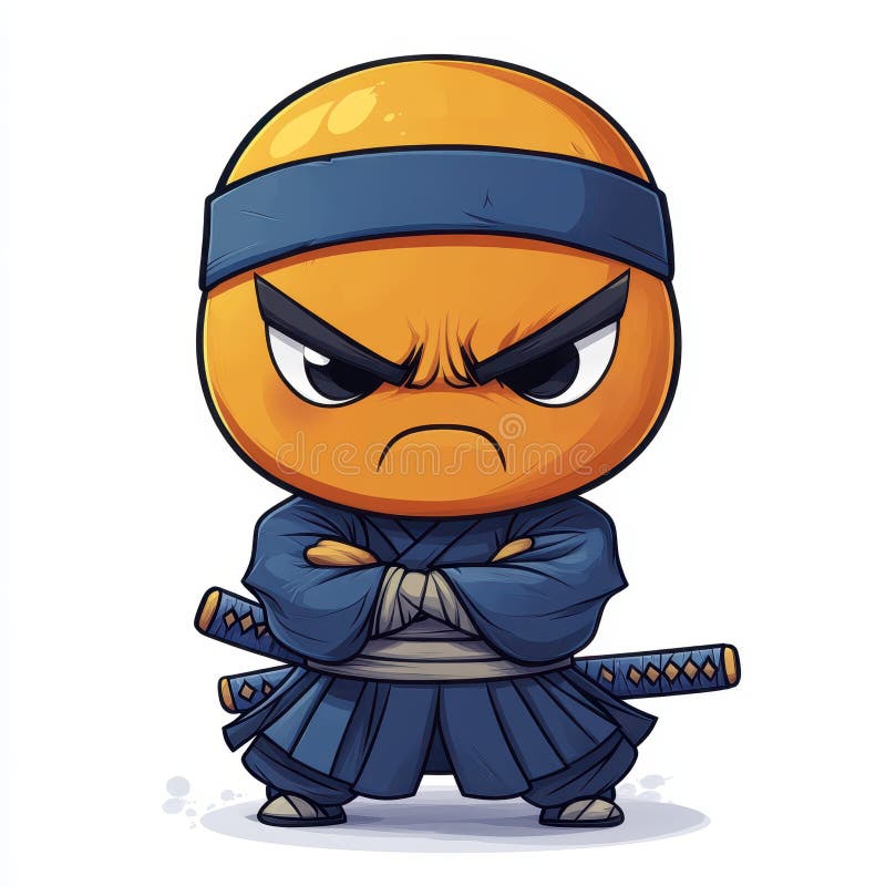 Chibi Samurai Emoji with Crossed Arms and Angry Expression Stock ...