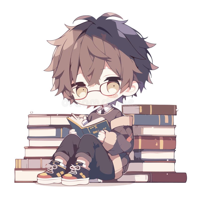 Chibi Student Reading Books on the Bench. Stock Vector - Illustration ...