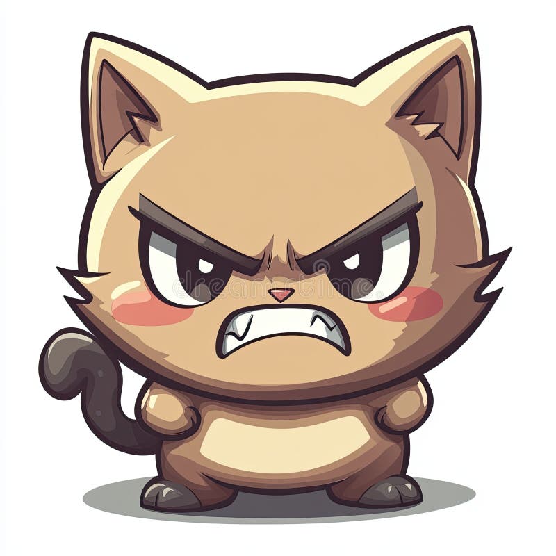 Chibi Style Cat Character with Angry Expression and Cute Features Stock ...