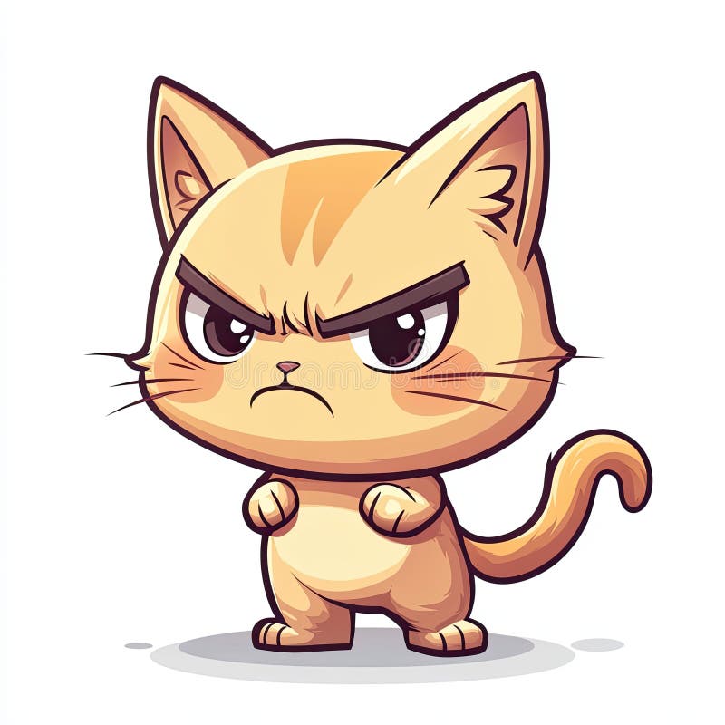 Chibi Style Cat Emoji with Adorable Pout and Angry Expression Stock ...