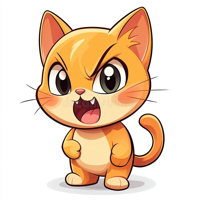 Chibi Style Cat Emoji with Adorable Pout and Fierce Expression Stock ...