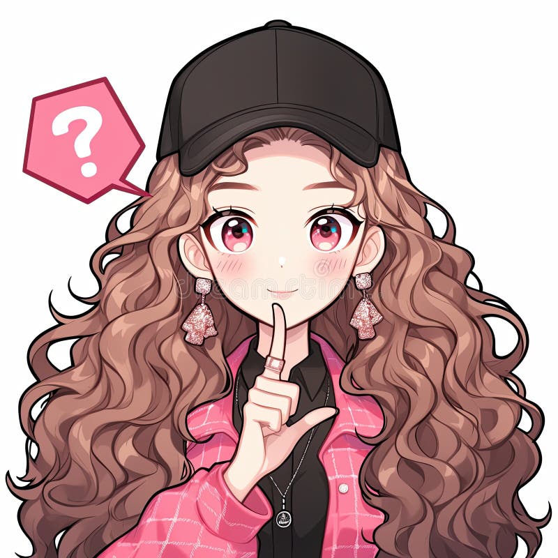 Chibi Style Character with Curly Hair, Wearing Cap and Pink Jacket ...