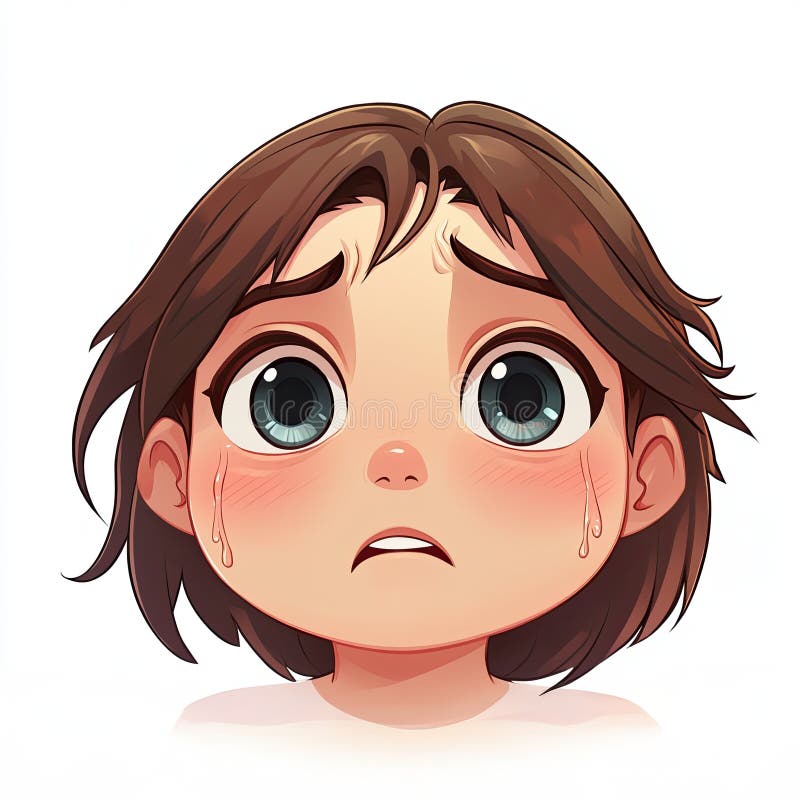 Chibi Style Character with Large Eyes, Expressing Sadness and Tears ...