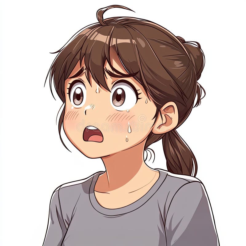 Chibi Style Character with Sweat Drops, Expressing Surprise and Concern ...