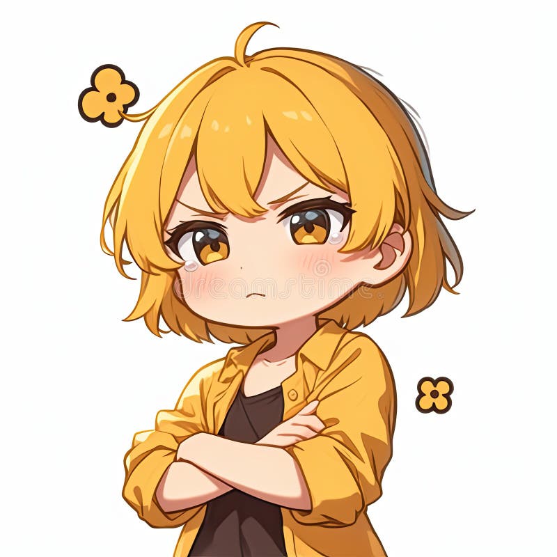 Chibi Style Character with Yellow Hair and Serious Expression Stock ...