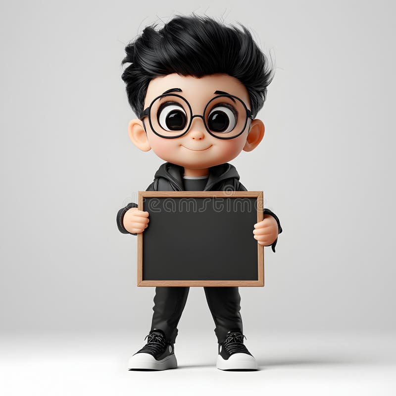 Chibi Style Child Teacher Holding Chalkboard on Clean White Background ...