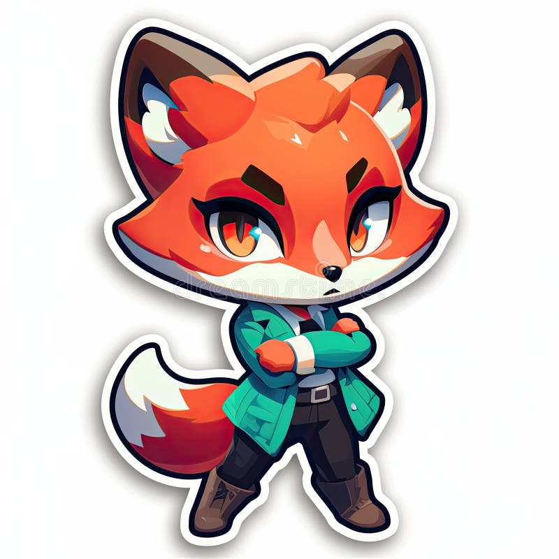Chibi Style Fox Character with Crossed Arms and Confident Expression ...
