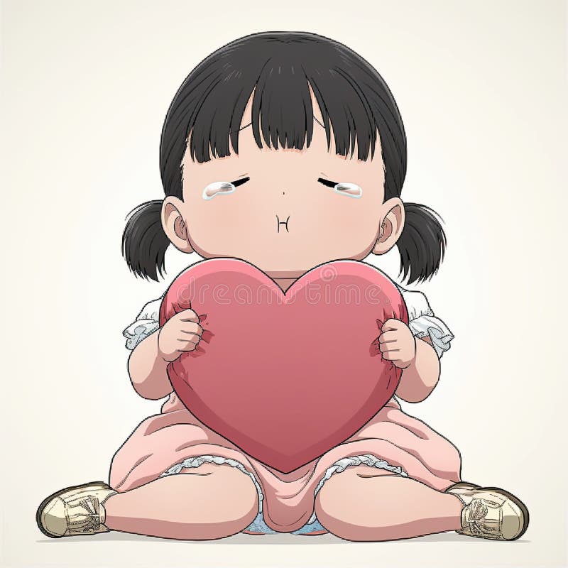 Chibi Style Girl with Heart, Expressing Sadness and Pouting Stock ...