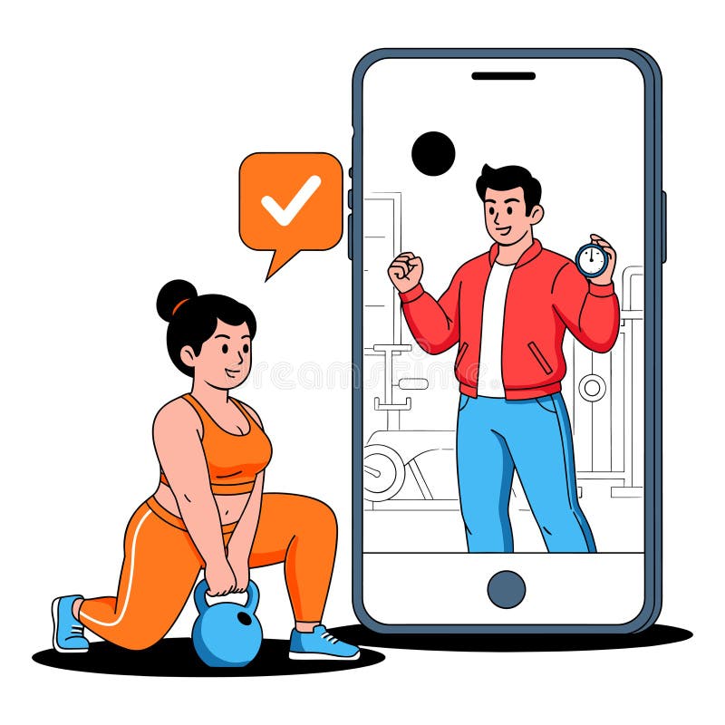 Chibi Style Online Fitness Coaching Vector Stock Illustration ...