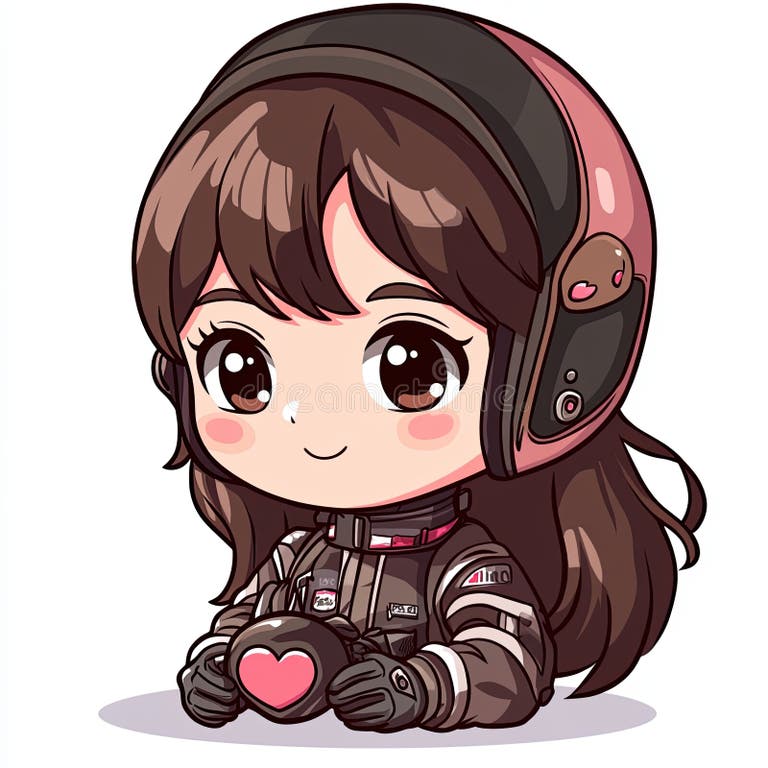 Chibi Style Racer with Love Struck Expression, Wearing Tiny Helmet ...