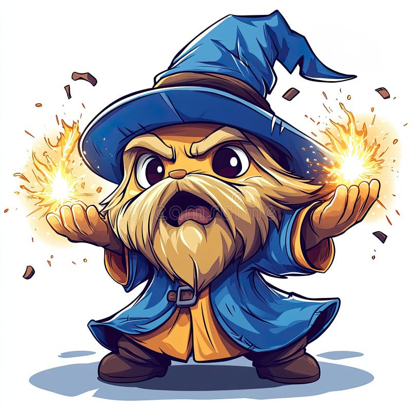 Chibi Wizard Casting Silly Spell with Magical Sparks in Each Hand Stock ...