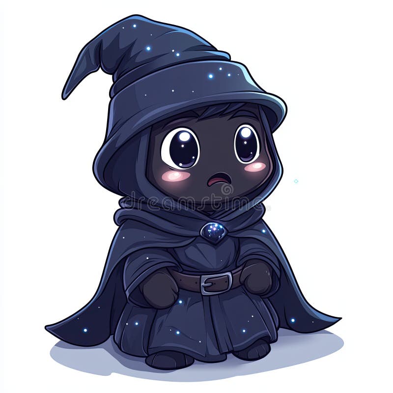 Chibi Wizard Character with Shocked Expression and Glowing Magic Stock ...