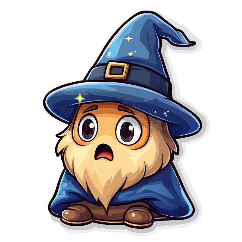 Chibi Wizard with Shocked Expression, Wearing Blue Hat and Cloak Stock ...