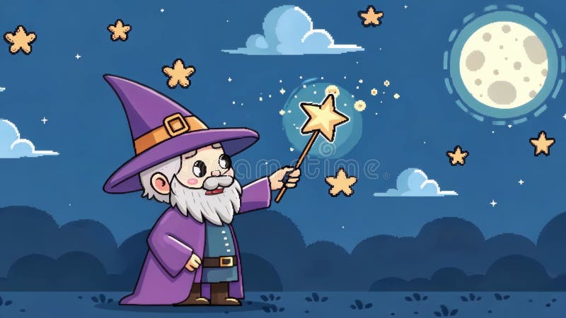 Chibi Wizard a Tiny Pixelated Wizard with a Long Beard and a Pointy Hat ...