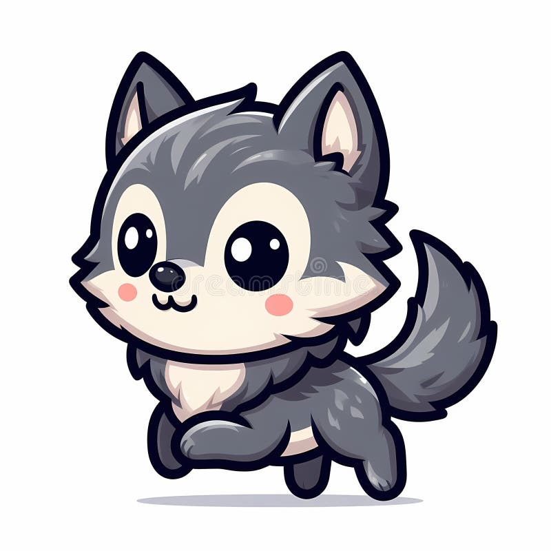 Chibi Wolf Illustration in Flat Style on White Background Stock ...