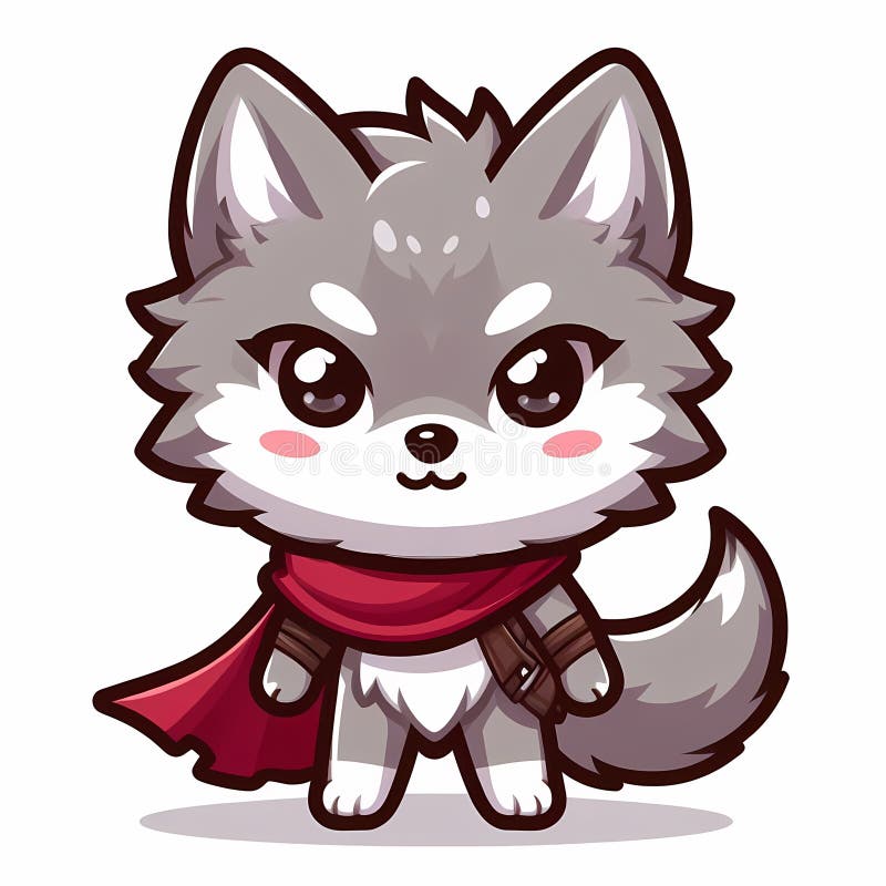 Chibi Wolf Illustration in Flat Style on White Background Stock ...