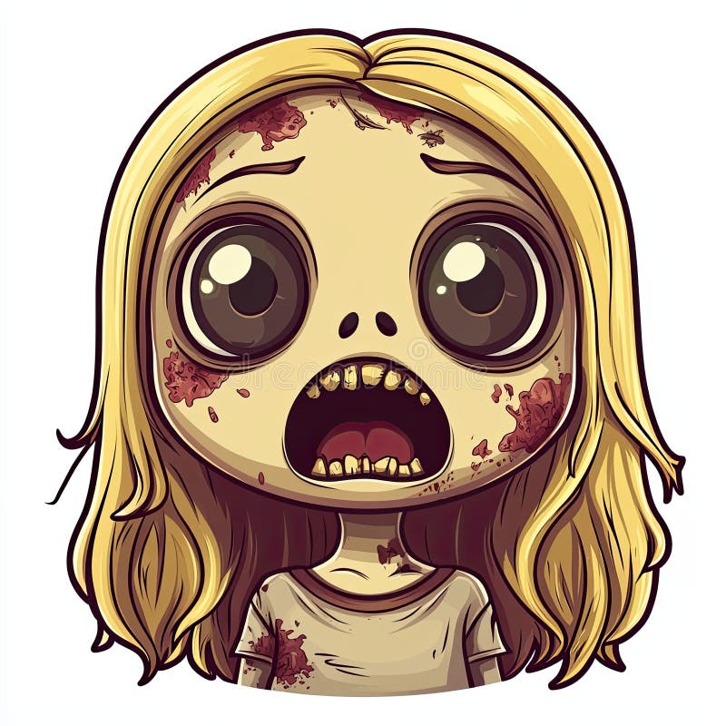 Chibi Zombie Character with Big Eyes, Scared Expression, and Messy Hair ...