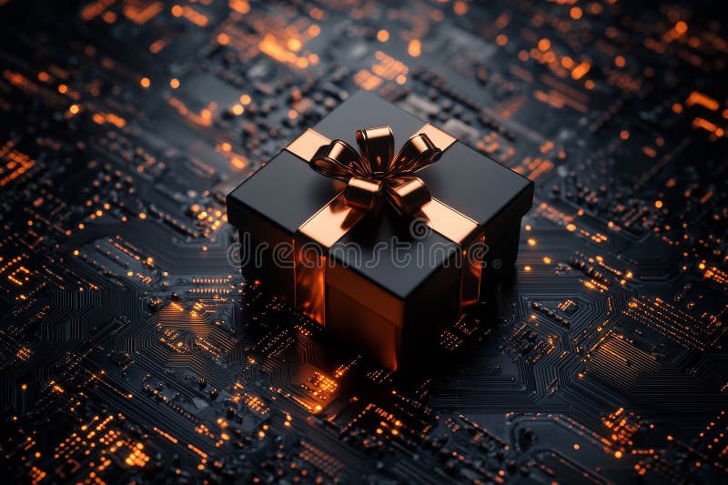 A Chic Black Gift Box with a Bronze Ribbon, Displayed on a Circuit ...