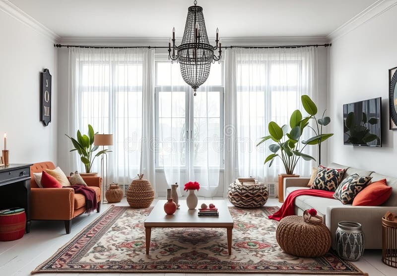 Chic Bohemian Oasis Bold White Red and Black Elegance Background Room ...