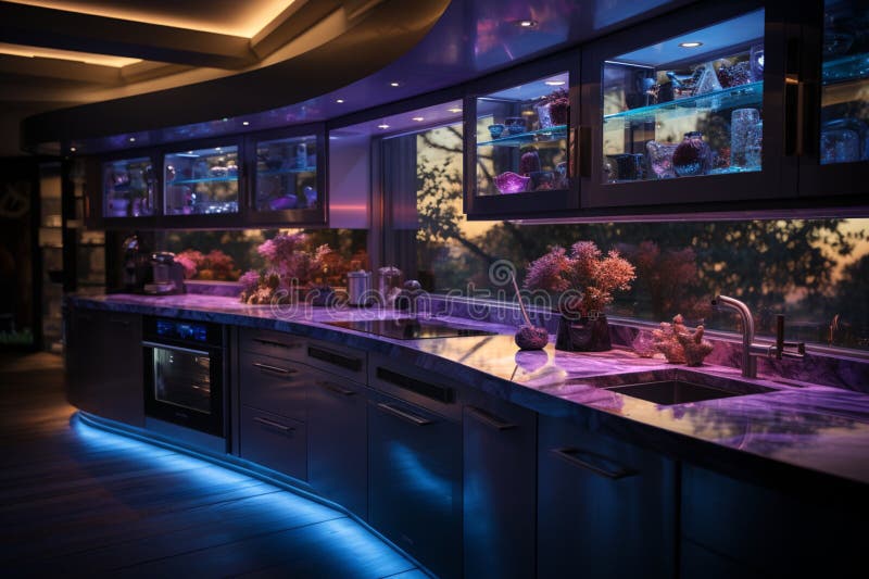 Chic and Bold Kitchen Design Enhanced by the Mesmerizing Purple LED ...
