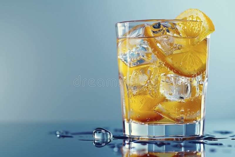 Chic Citrus Cocktail on Blue with Ice Reflection Stock Image - Image of ...