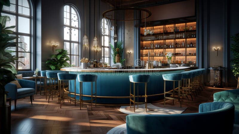 Chic Cocktail Lounge with Stylish Bar. Generative AI Stock Illustration ...