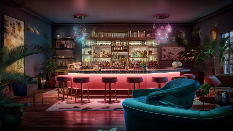 Chic Cocktail Lounge with Stylish Bar. Generative AI Stock Illustration ...