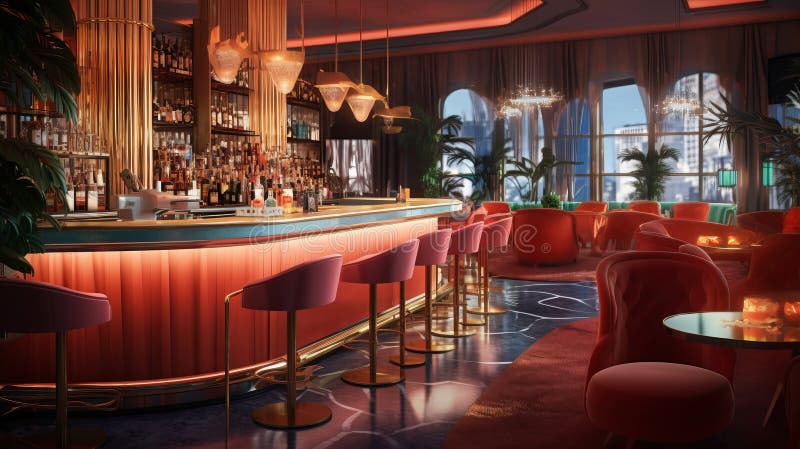 Chic Cocktail Lounge with Stylish Bar. Generative AI Stock Illustration ...