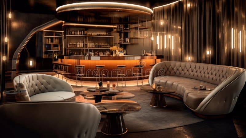 Chic Cocktail Lounge with Stylish Bar. Generative AI Stock Illustration ...