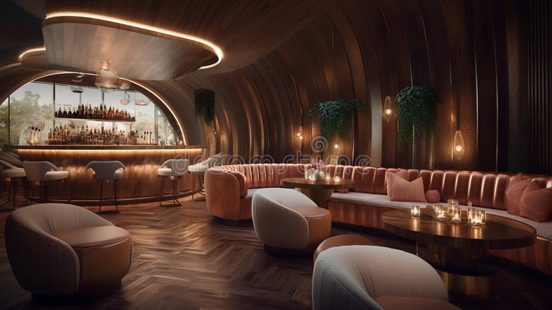 A Chic Cocktail Bar with a Mirrored Back Wall, a Sleek Marble Counter ...