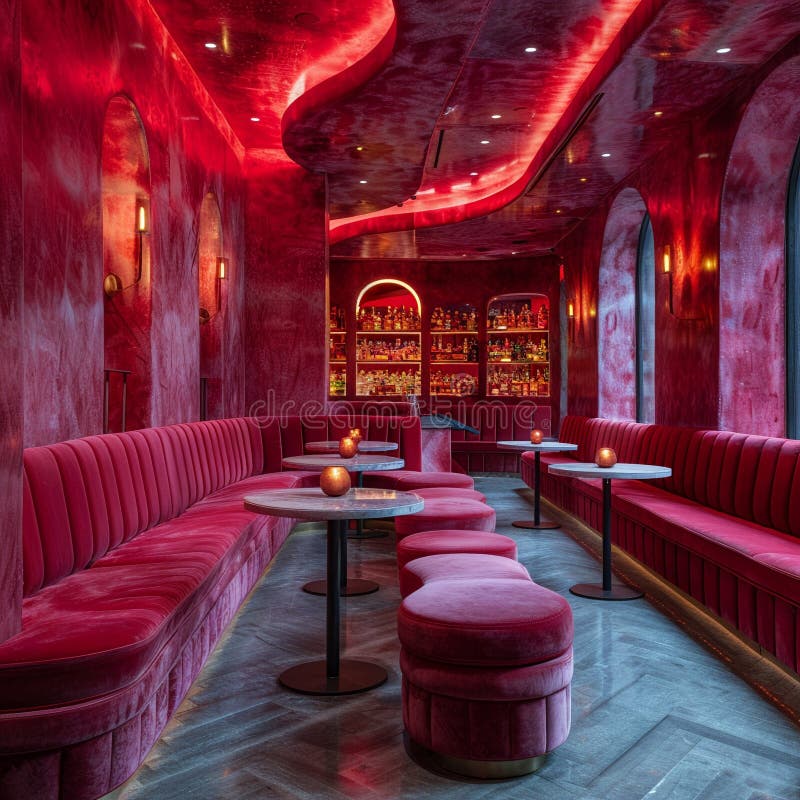 Chic Cocktail Lounge with Velvet Seating and Mood Lighting Stock Image ...