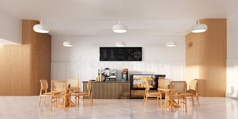Chic Coffee Shop Layout with Modern Decor and Seating Arrangements, 3D ...