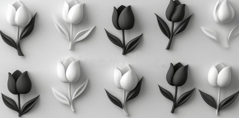 A Chic Composition of Black and White Tulips on a Gray Canvas ...