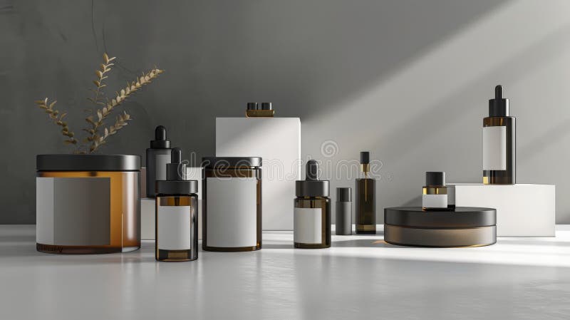 Chic Cosmetic Containers in Dramatic Monochrome Decor Stock Photo ...