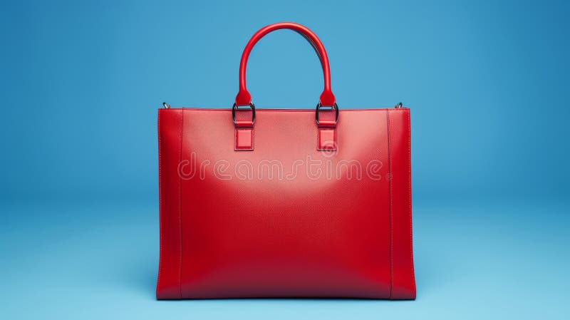 Chic 3d Rendering of a Red Leather Women S Handbag on a Stylish Blue ...