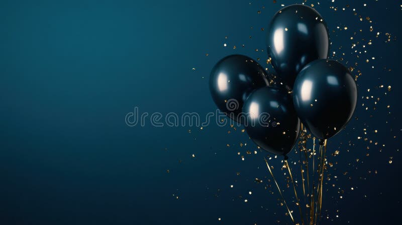 Chic Deep Blue Background with Platinum Balloons and Golden Digital ...