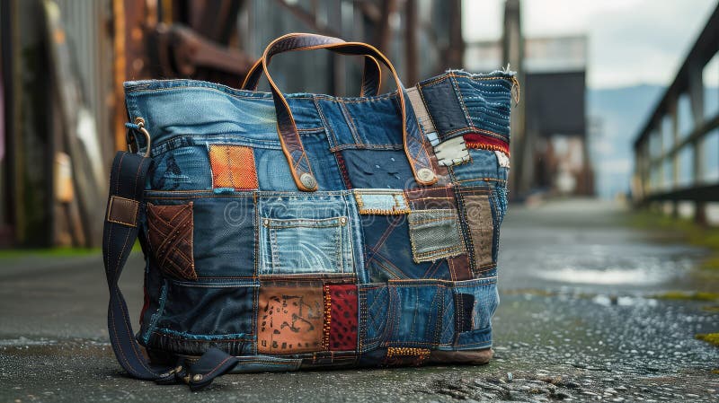 Chic Denim Patchwork Tote Bag: Sustainable Fashion Stock Photo - Image ...