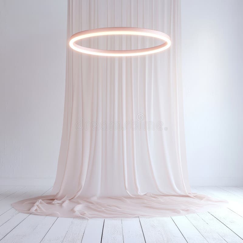 Chic Draped Fabric Display Featuring a Luminous Ring Stock Image ...