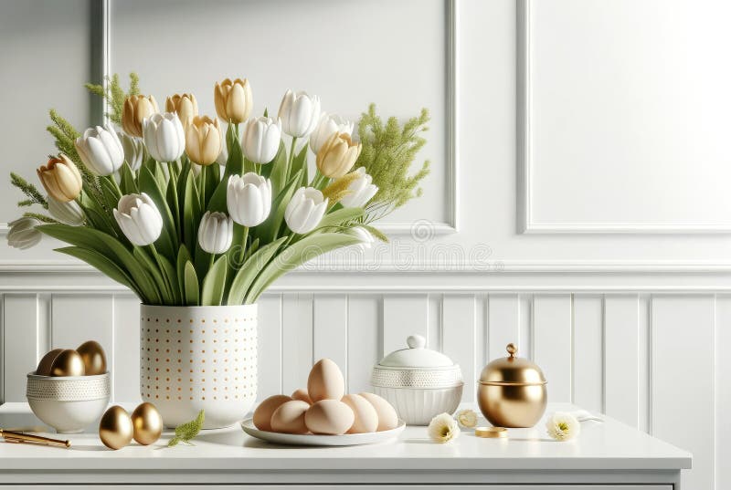 Chic Easter Elegance: Minimalist Floral and Egg Display Background ...