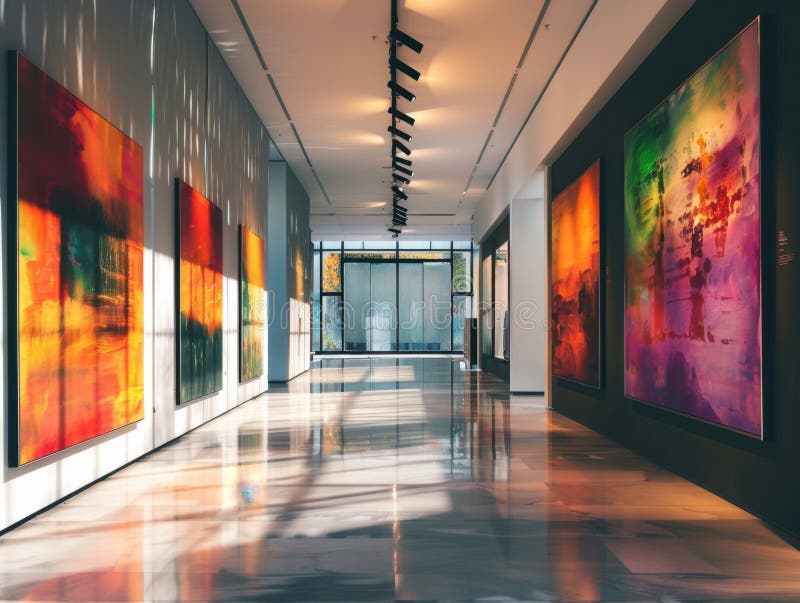 A Chic Gallery Hallway with Recessed Lighting Casting Soft Light on ...